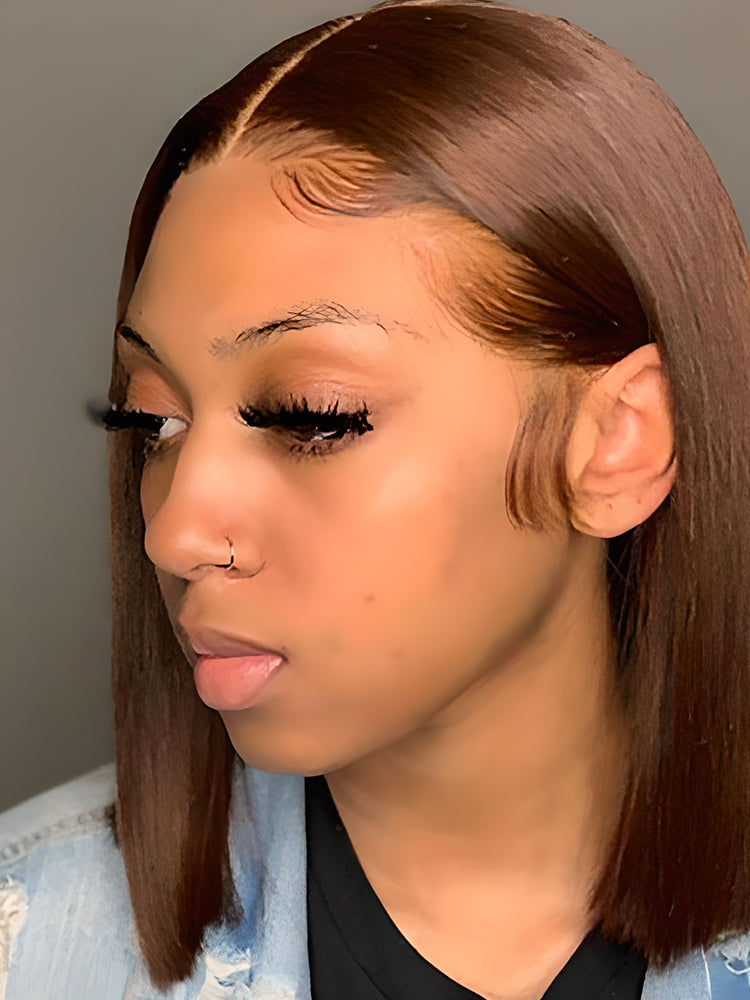 Burgundy 99J Color Short Bob Straight Human Hair 13×4 Lace Front Wigs ...