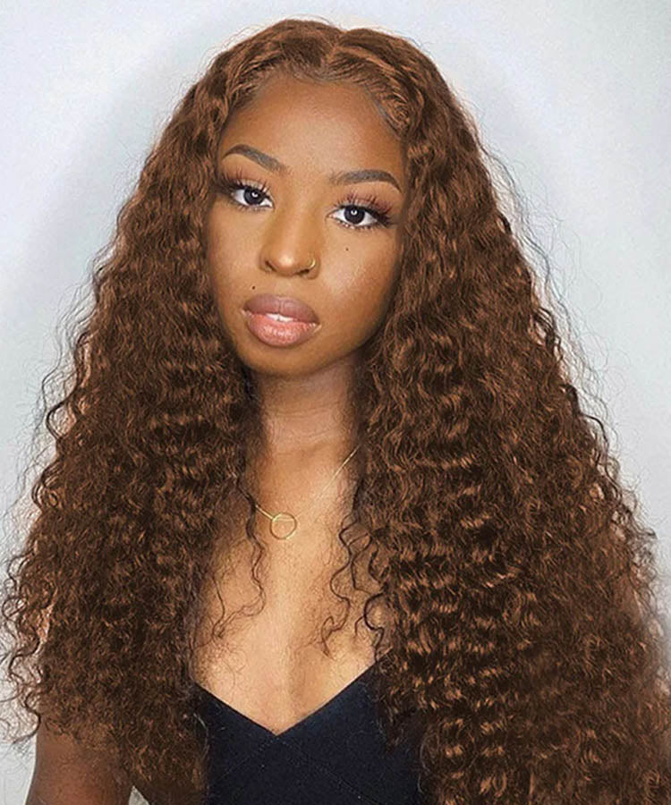 Chocolate #4 Brown Deep Wave Glueless Wigs HD Transparent Lace Front W ...