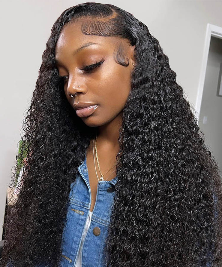 13x4 Transparent Lace Front Wigs Curly Human Hair Wig Natural Color ...