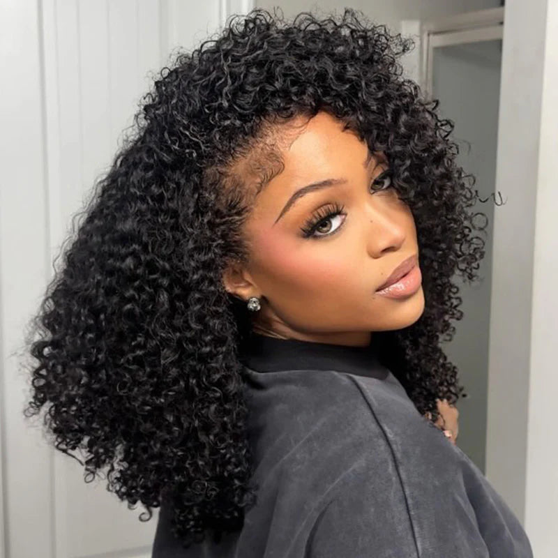 Coily Curly Draw-strings Half Wig Seamless Kinky Curly Real Hairline I ...
