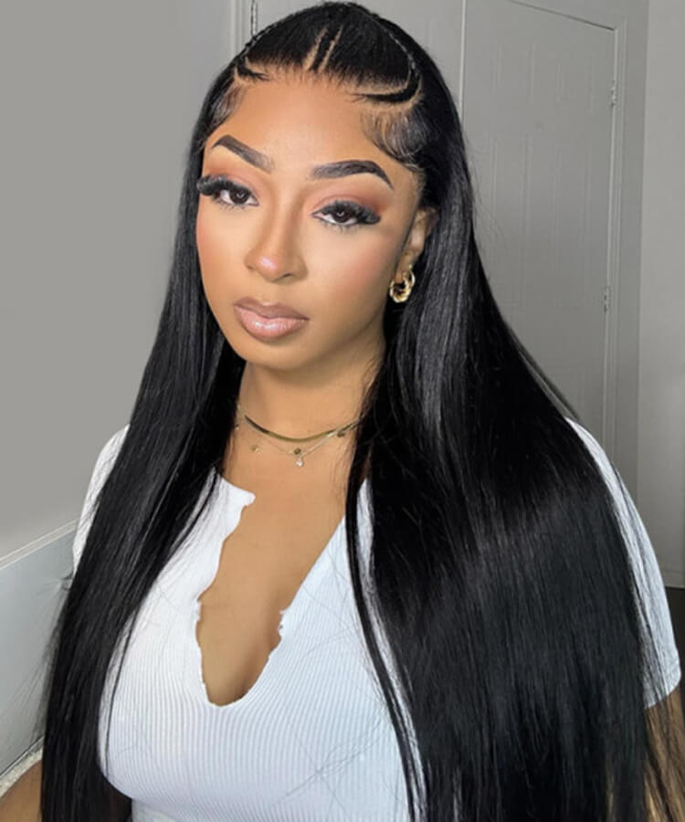 Pre Braided Wig Silky Straight Hair 13x6 Pre Cut Lace Frontal Wig Pre ...
